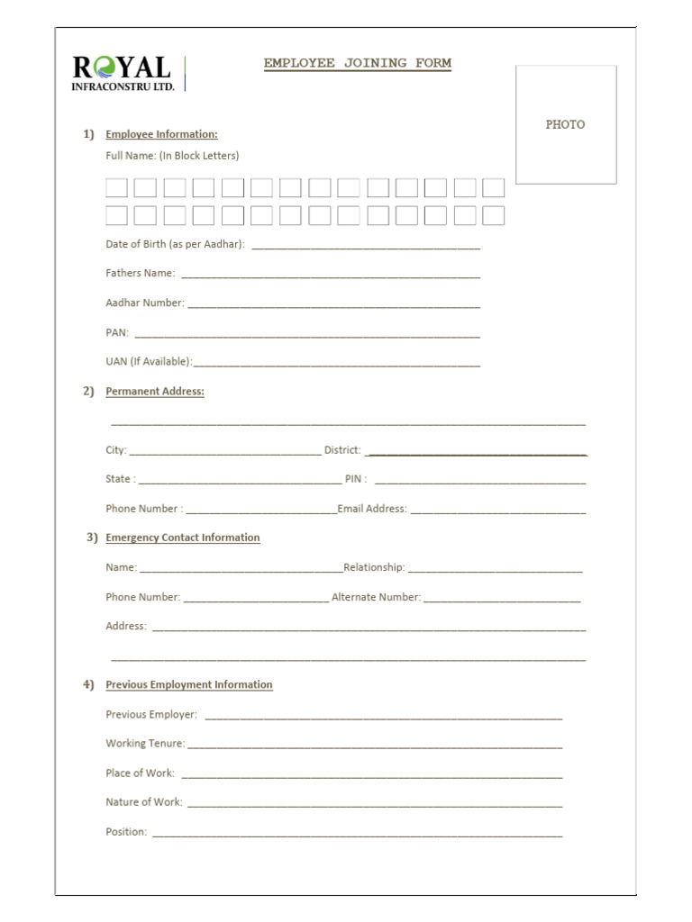 Employee Joining Form Final | PDF | Access Control | Applications Of ...