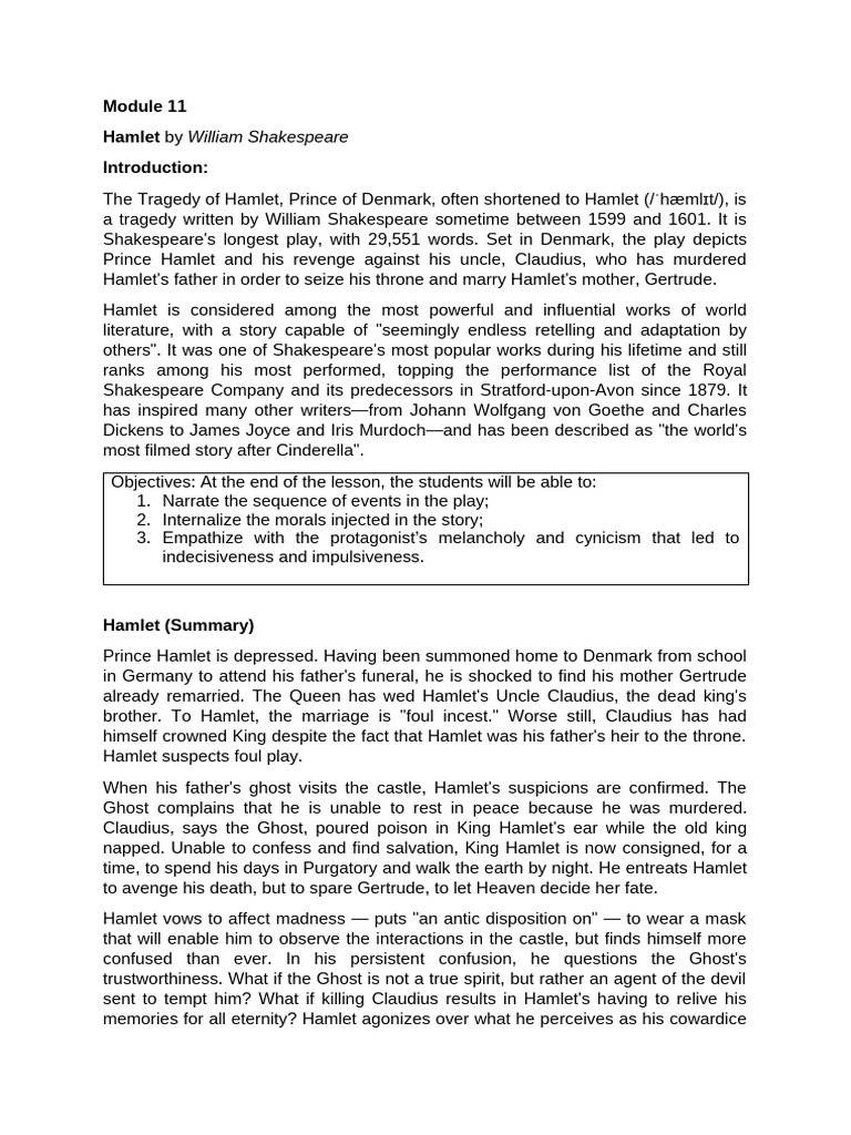 Module 11 English American Literature | PDF | Hamlet | Shakespearean ...