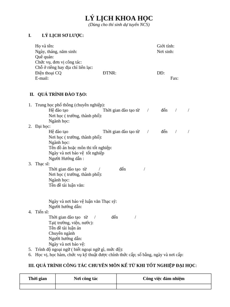 BM01-Ly Lich Khoa Hoc Cua Nguoi Du Tuyen | PDF