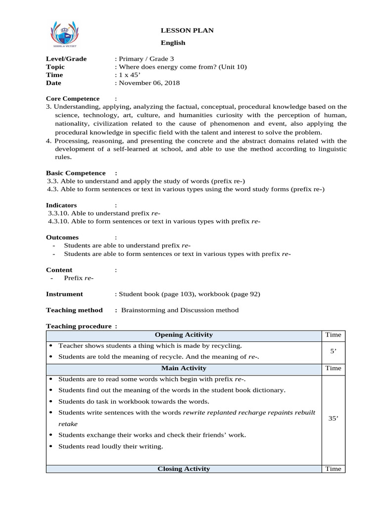 [Lessonplan] English where does energy come from 6 | PDF | Procedural ...
