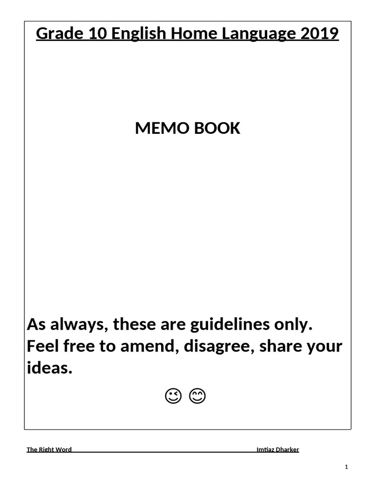 Grade 10 MEMO Book | PDF | Characters In Romeo And Juliet