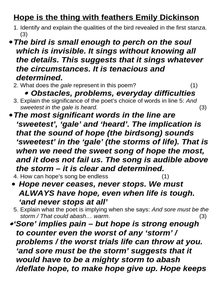 Hope Is The Thing With Feathers - MEMO | PDF