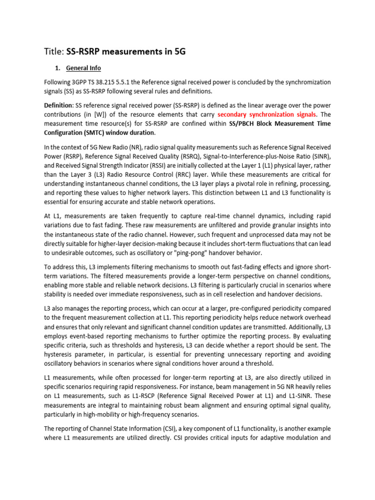 5G SS-RSRP Measurements Overview | PDF | Computer Network | Quality Of ...