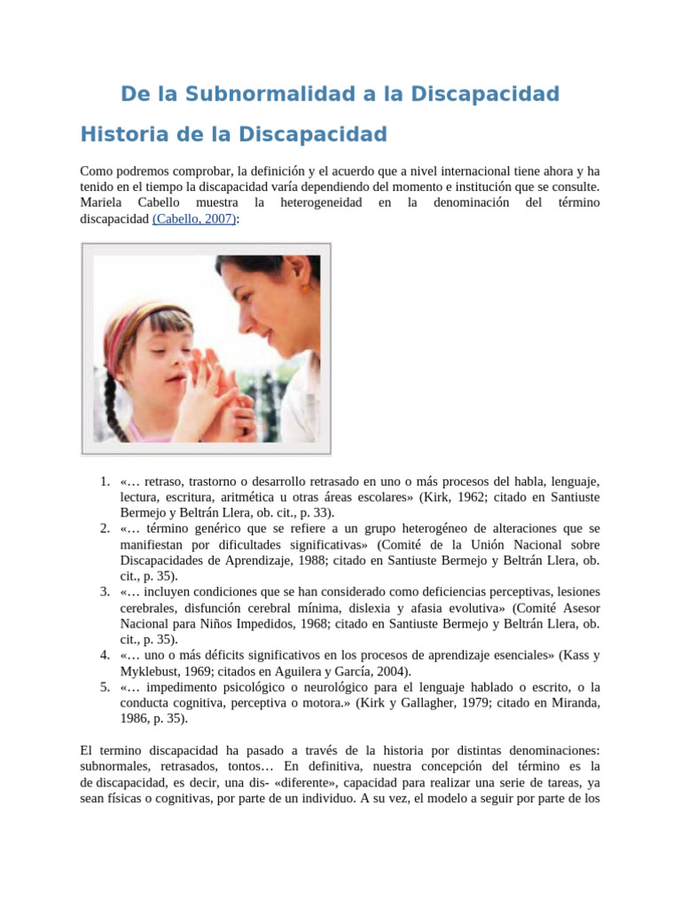 De la Subnormalidad a la Discapacidad Unidad 1 | PDF | Discapacidad ...