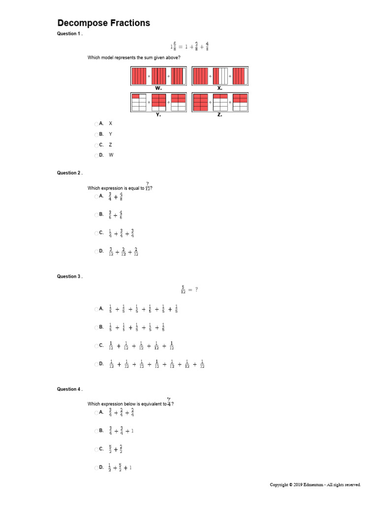4.NF.B3b Decompose Fractions | PDF | Mathematics | Mathematical Objects