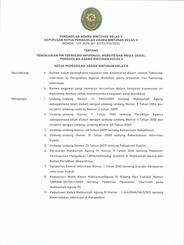 SK Tim Pengelola Website Dan Medsos - Agustus 2025 | PDF