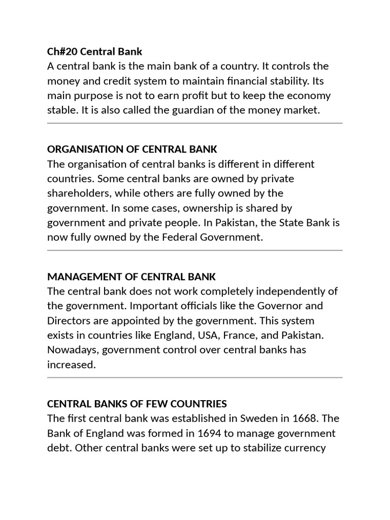 Chapter 20 Central Bank | PDF | Central Banks | Banks