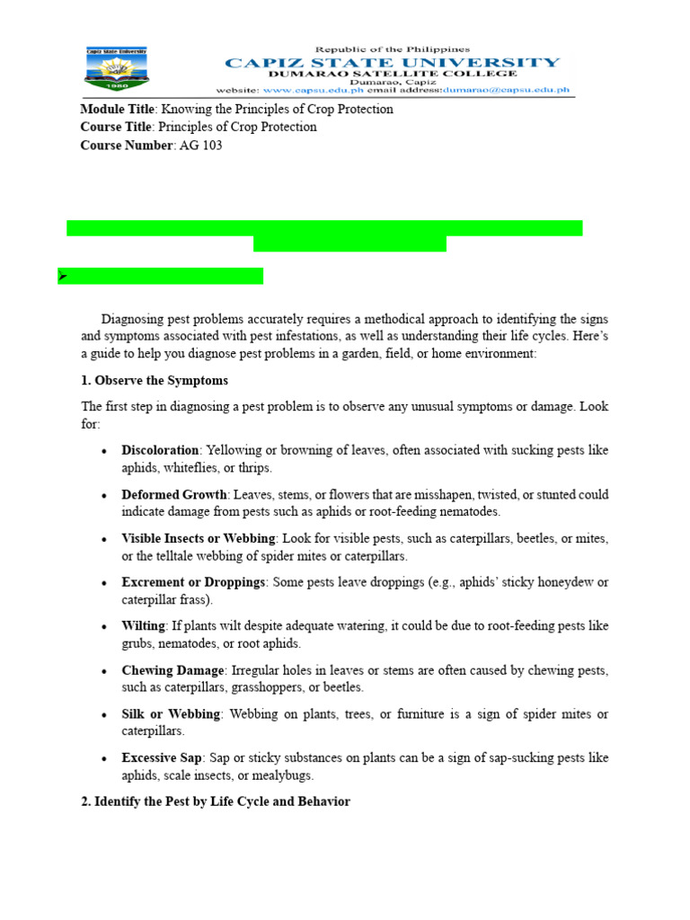 Module Chapter 4 Integrated Pest Management Program Principles of Crop ...