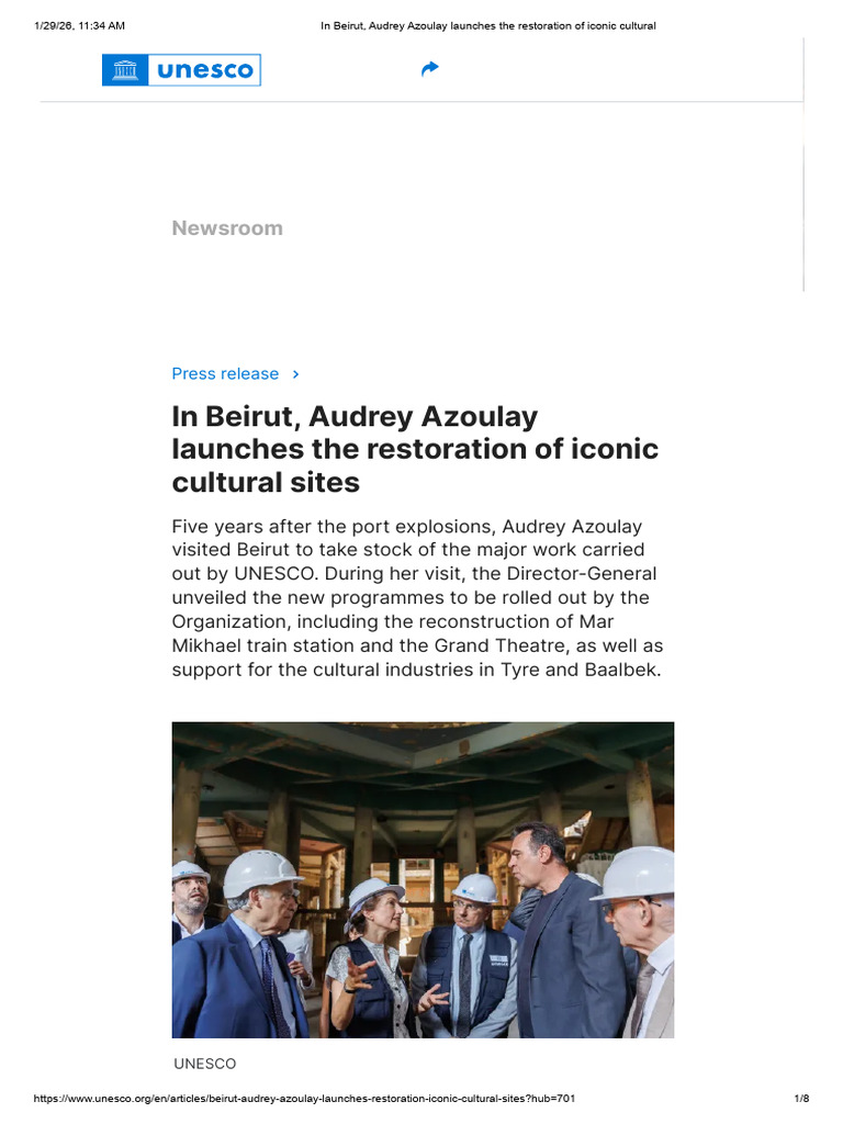 In Beirut, Audrey Azoulay Launches The Restoration of Iconic Cultural ...