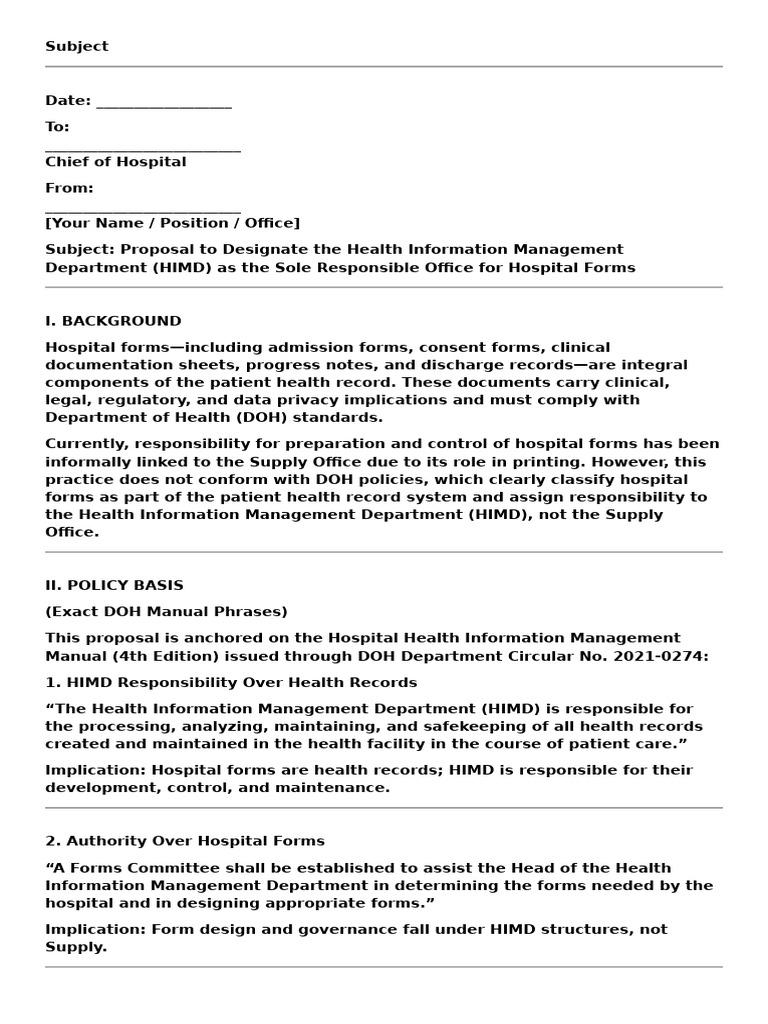 Transfer of Printing of Forms - Proposal | PDF | Hospital | Health Care