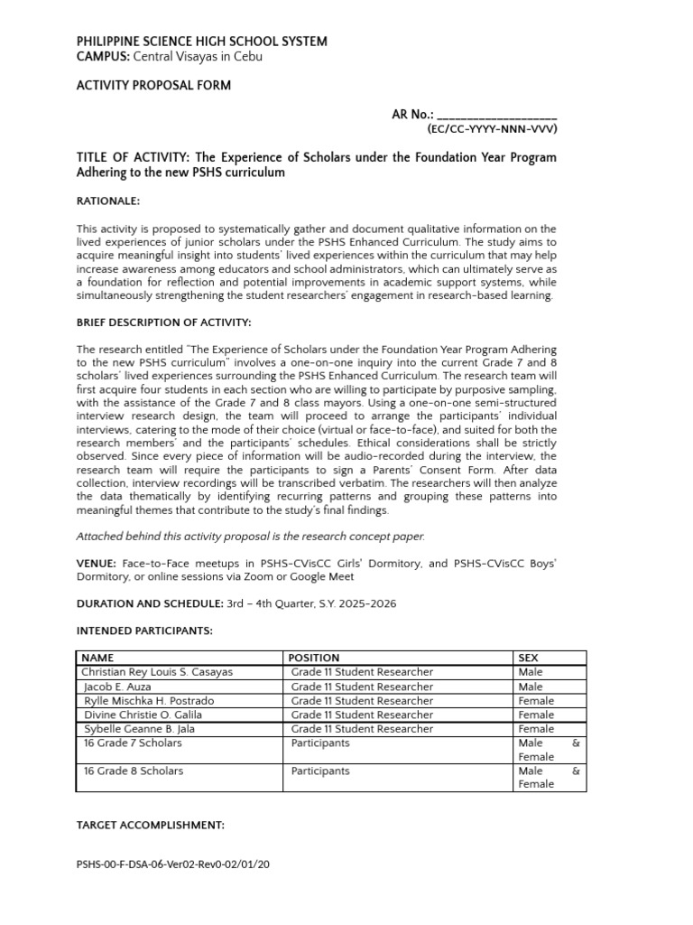 English Activity Proposal Form | PDF | Curriculum | Cognition