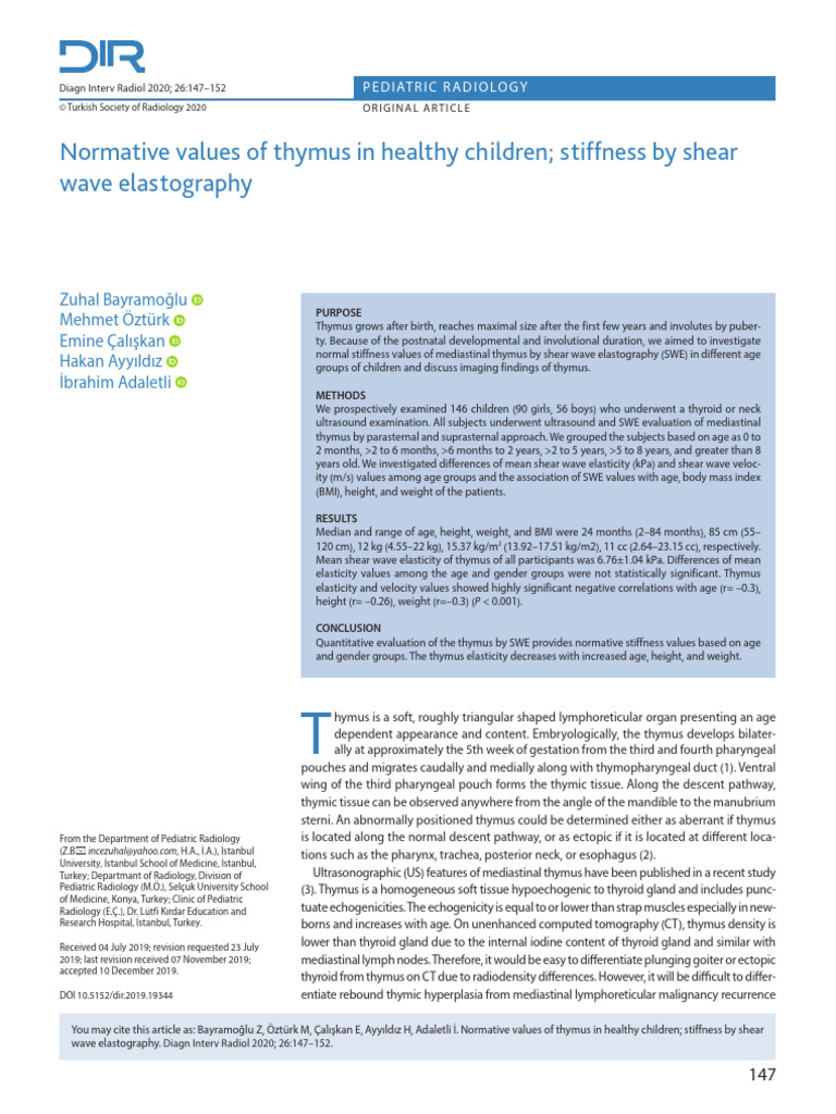 Shear Wave USG Children Values | PDF | Thymus | Medical Specialties