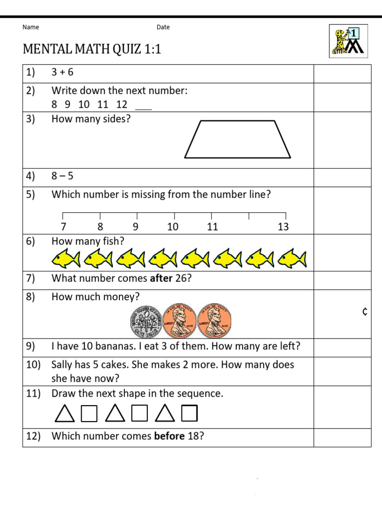 Mental Math 1st Grade 1 | PDF