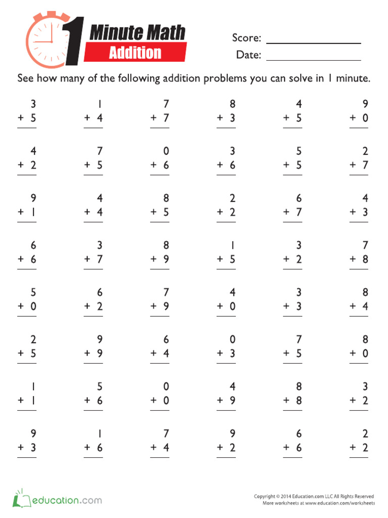 1 Minute Math Addition | PDF