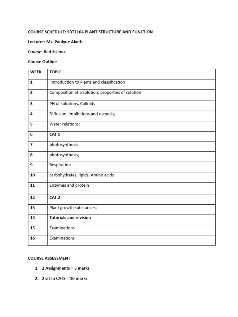 SBT 2302 - Plant Structure and Function Lecture 1 | PDF | Plants | Seed