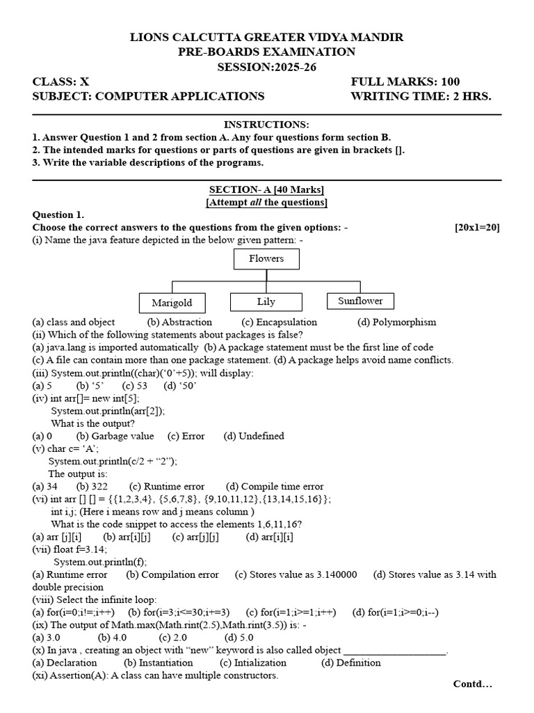 ClassX ComputerApplications 2025-26 Preboard | PDF | Parameter ...