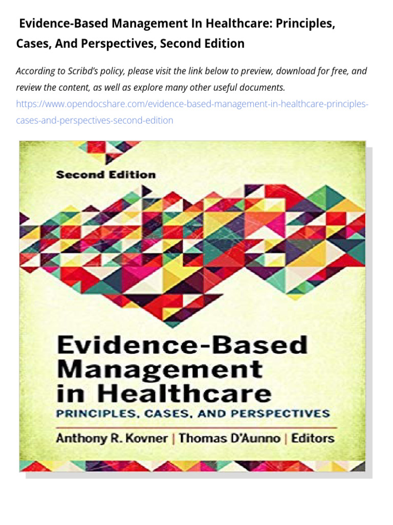 (eBook PDF) Evidence-based Management in Healthcare: Principles, Cases ...