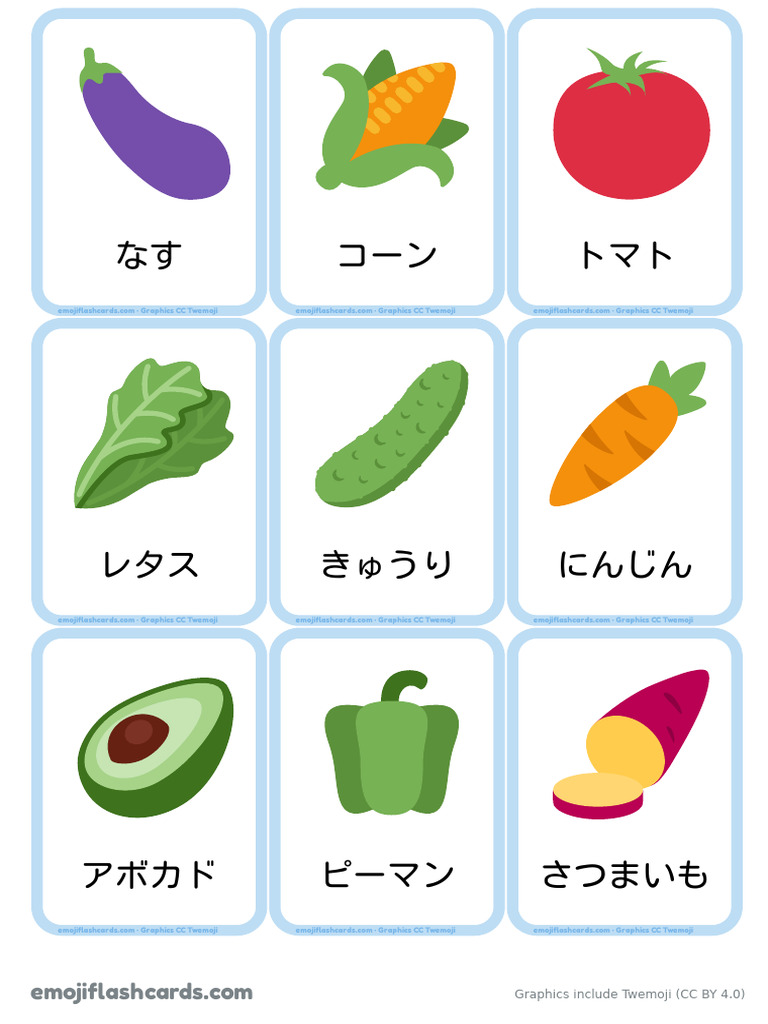 Japanese Vegetables Small a4 Flashcards | PDF