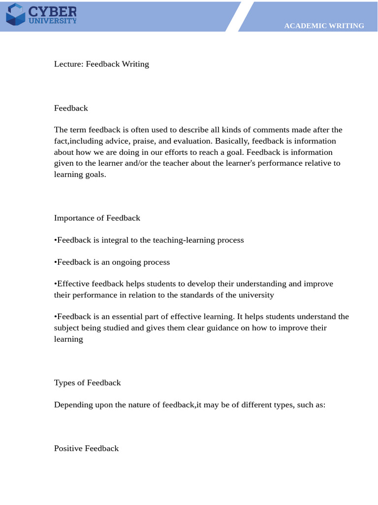 Feedback Writing | PDF | Learning | Feedback
