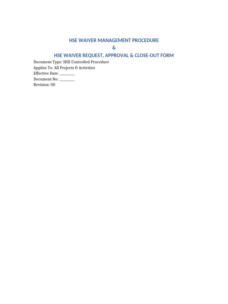 HSE Waiver Procedure and Form FINAL | PDF | Risk