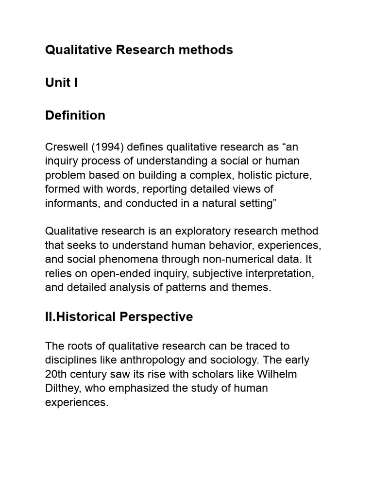 Qual Research Methods Unit I - Lecture Notes | PDF | Qualitative ...
