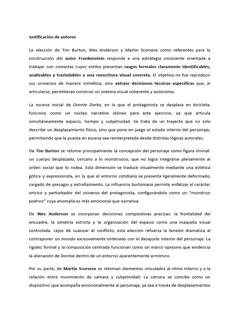 Trabajo Frankenstain_ Wes Anderson, Martin Scorsese y Tim Burton | PDF ...