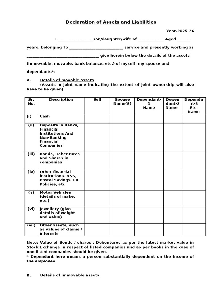 Assets Declaration Formate Soft Copy | PDF | Economies | Taxes