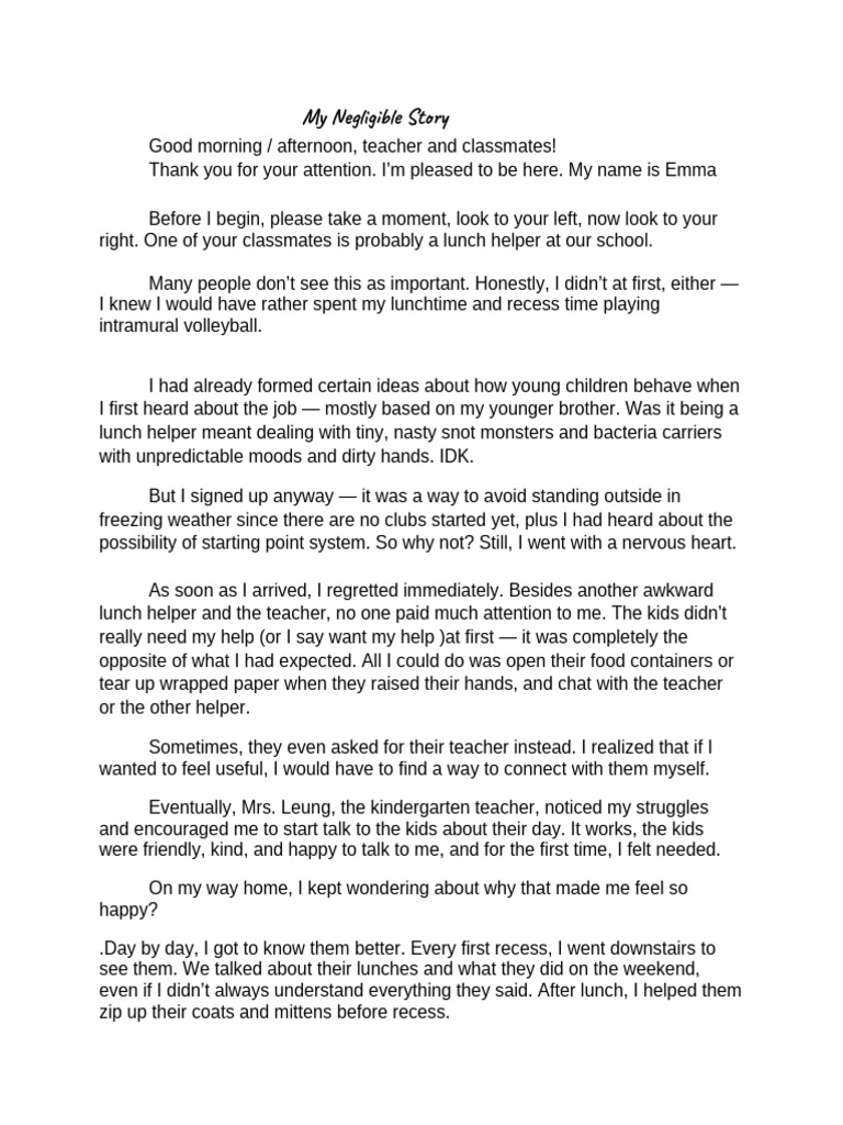 My negligible story - Speech (1) | PDF