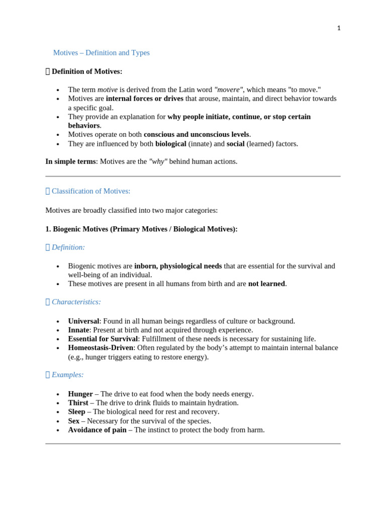 unit 3 motives | PDF | Motivation | Motivational
