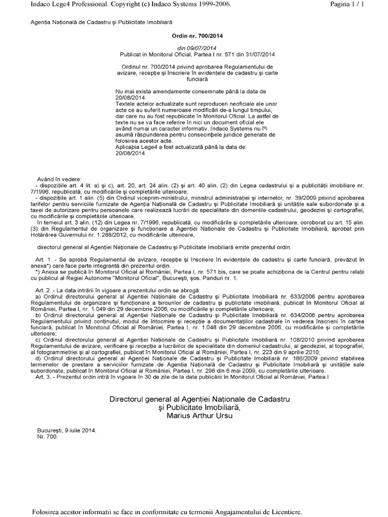 Ordinul DG 700 Din 2014 Al ANCPI | PDF