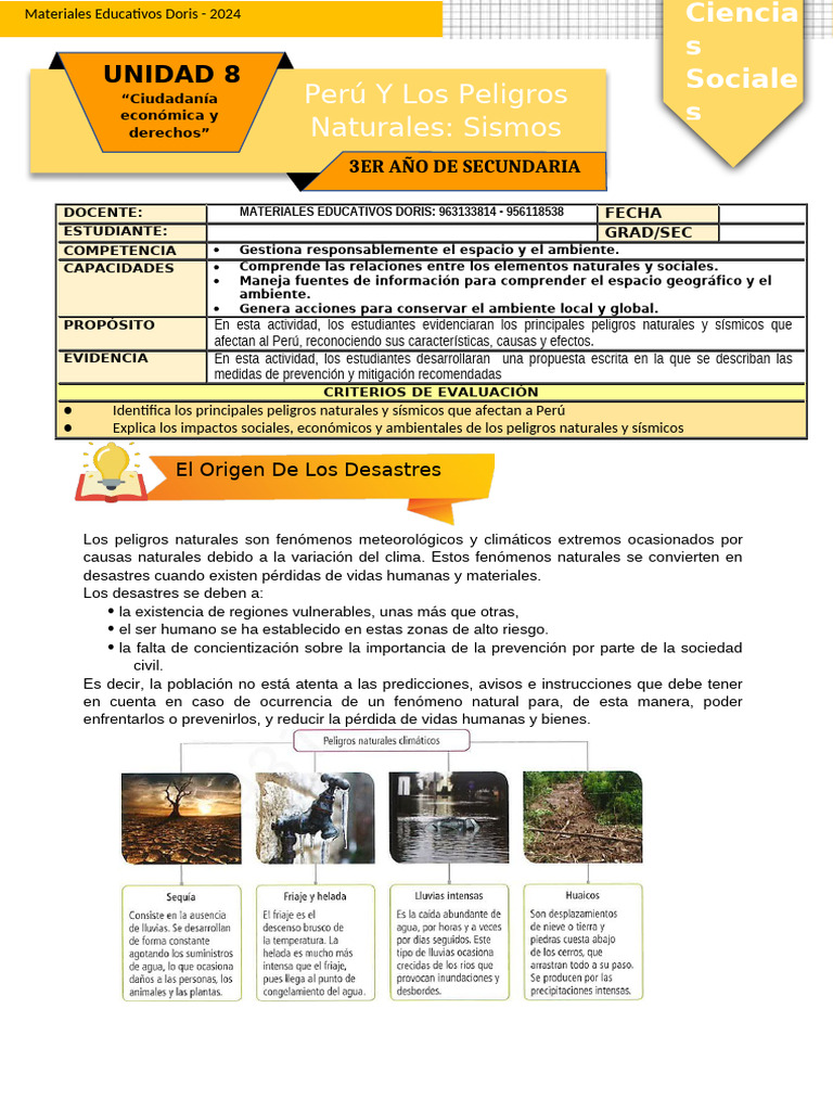 FICHA DE ACTIVIDAD CCSS 3°- SEMANA 2 (7) (2) | PDF | Volcán | Roca (geología)