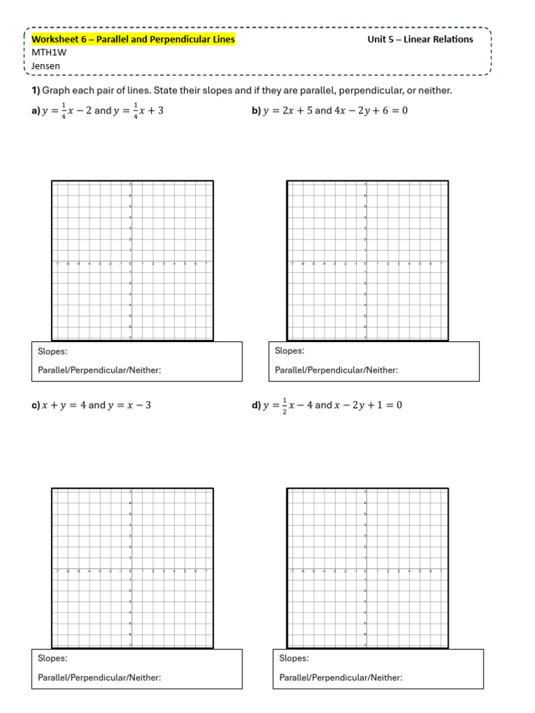 Graph Each Pair of Lines. State Their Slopes and If They Are Parallel ...