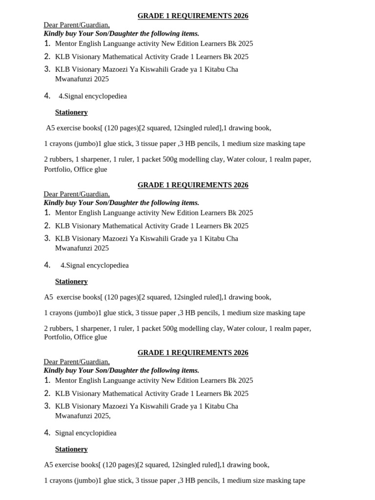 GRADE 1 Requirements | PDF