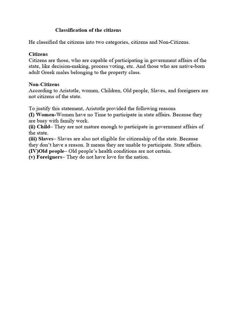 Classification of the Citizens | PDF