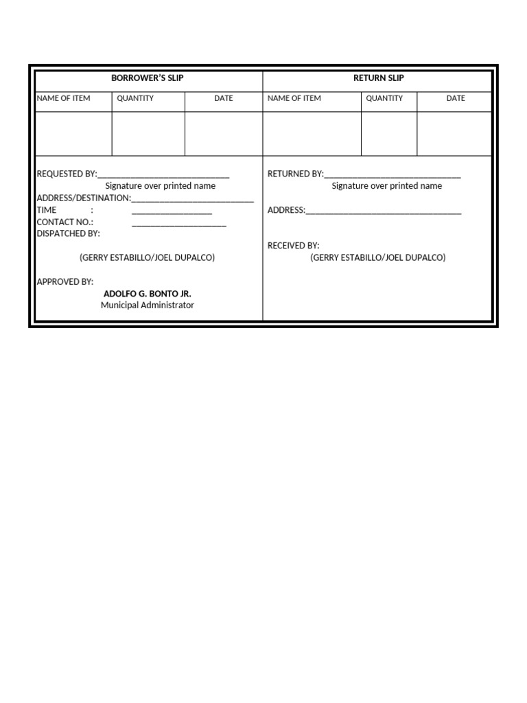 Borrower and Return Slip | PDF