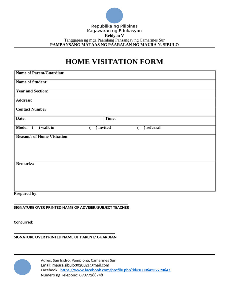 Home Visitation Form | PDF