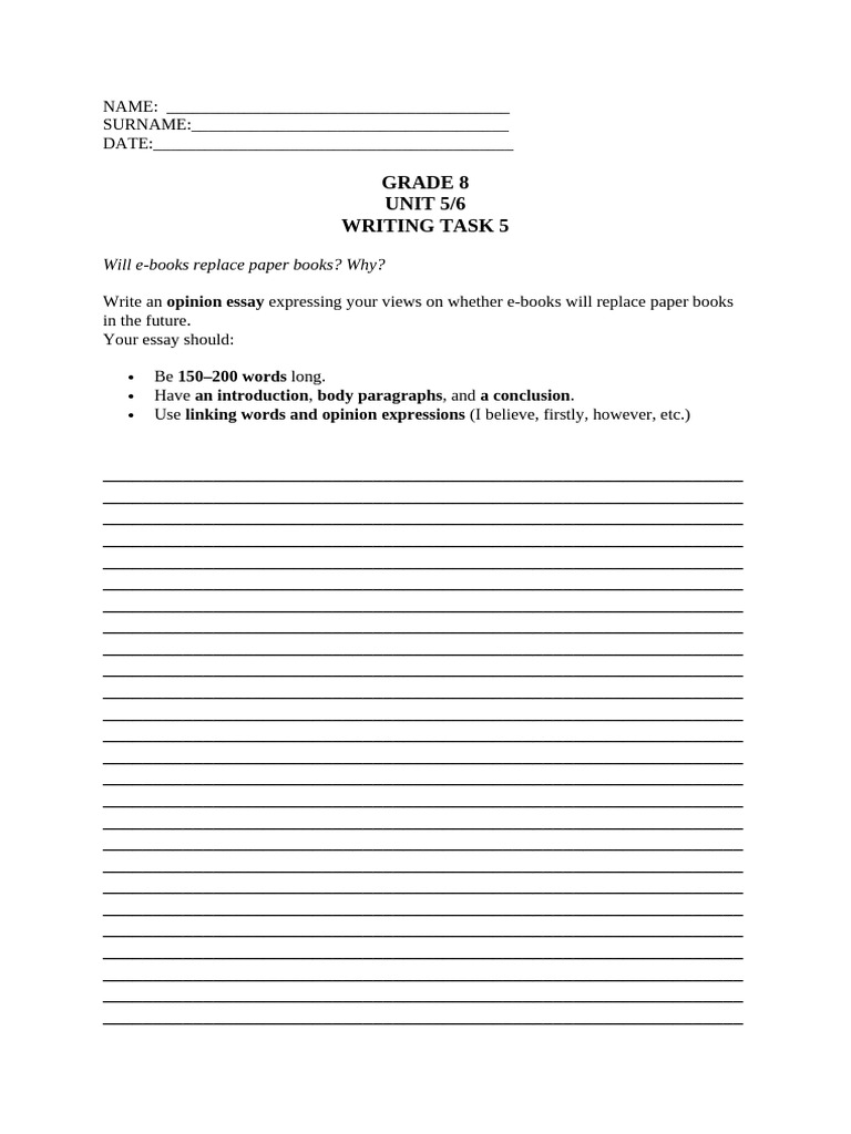 Grade 8 Term 5 Unit 5 Writing Task 5 | PDF | Word | Syntax