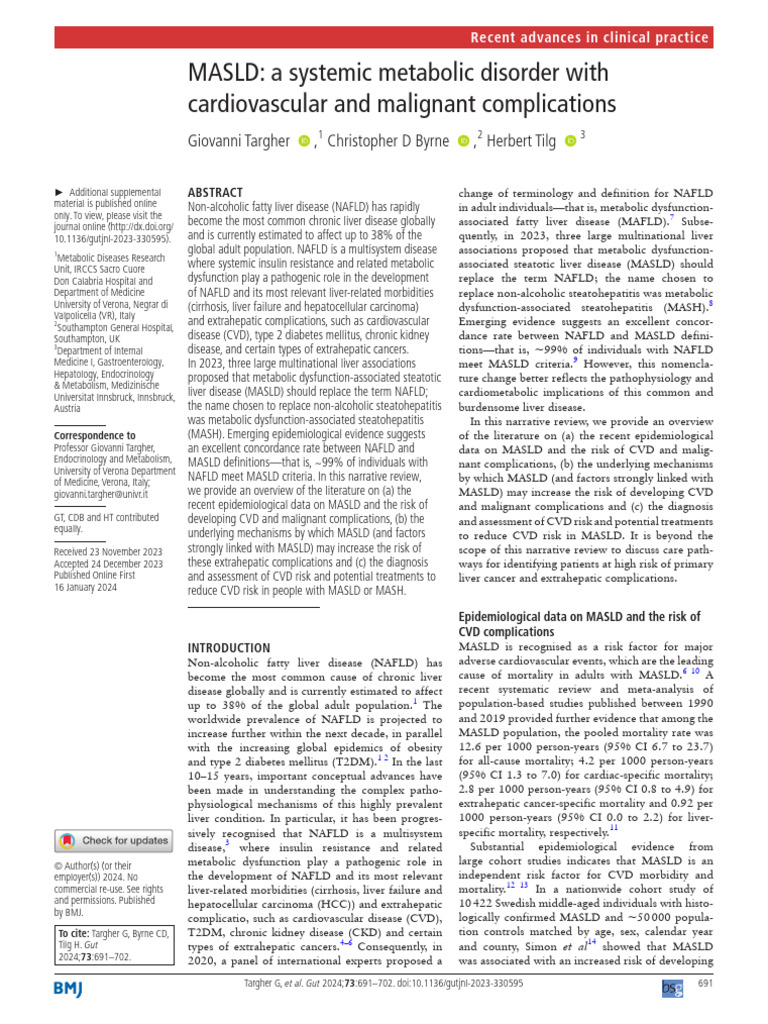 MASLD A Systemic Metabolic Disorder With Cardiovascular and Malignant ...