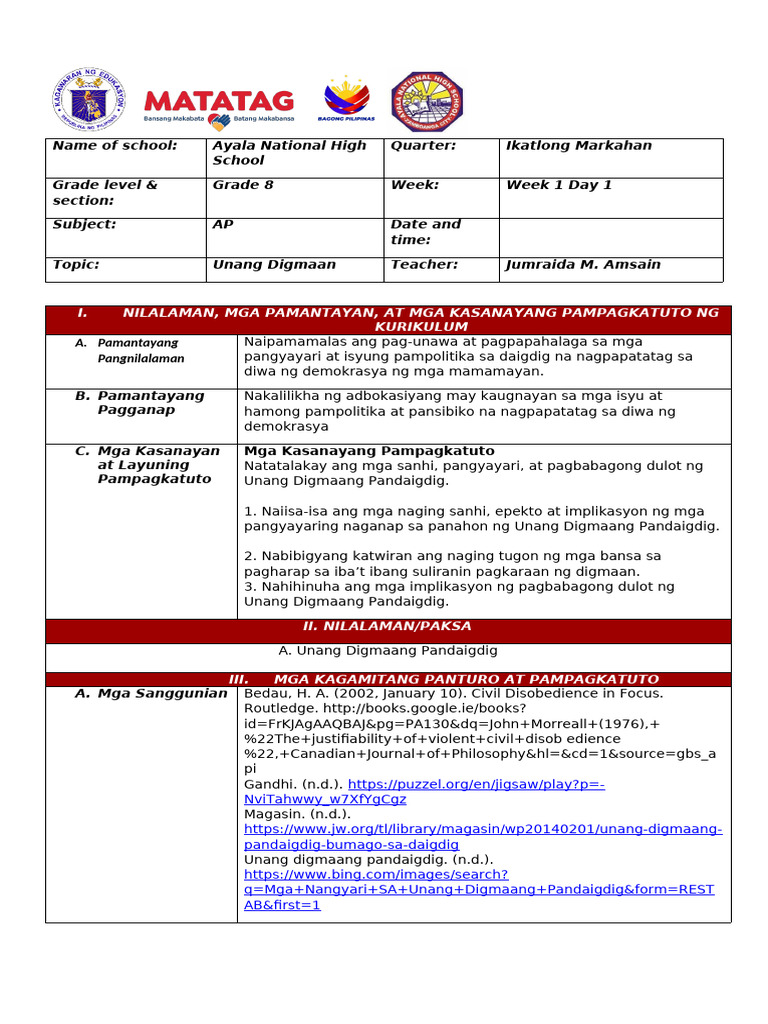 Dlp q3 AP 8 Week 1 Day 1 | PDF
