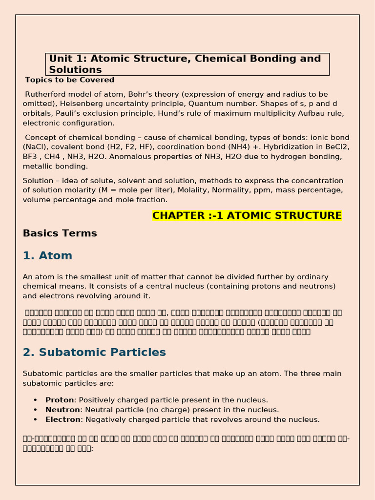 Unit 1 Atomic Structure | PDF