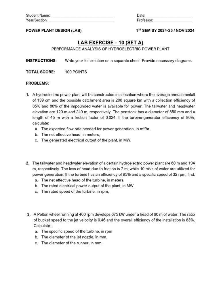 Lab Exercise 10 Hydroelectric Power Plant | PDF | Power Station ...