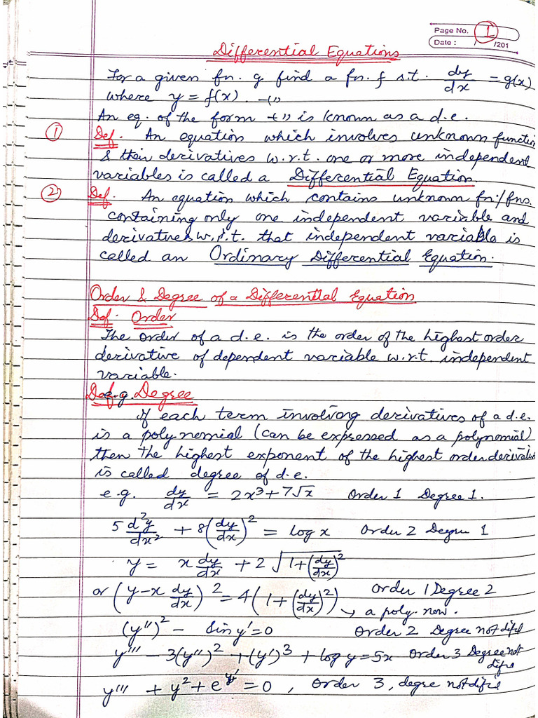 Differential Equations Handwritten Notes | PDF