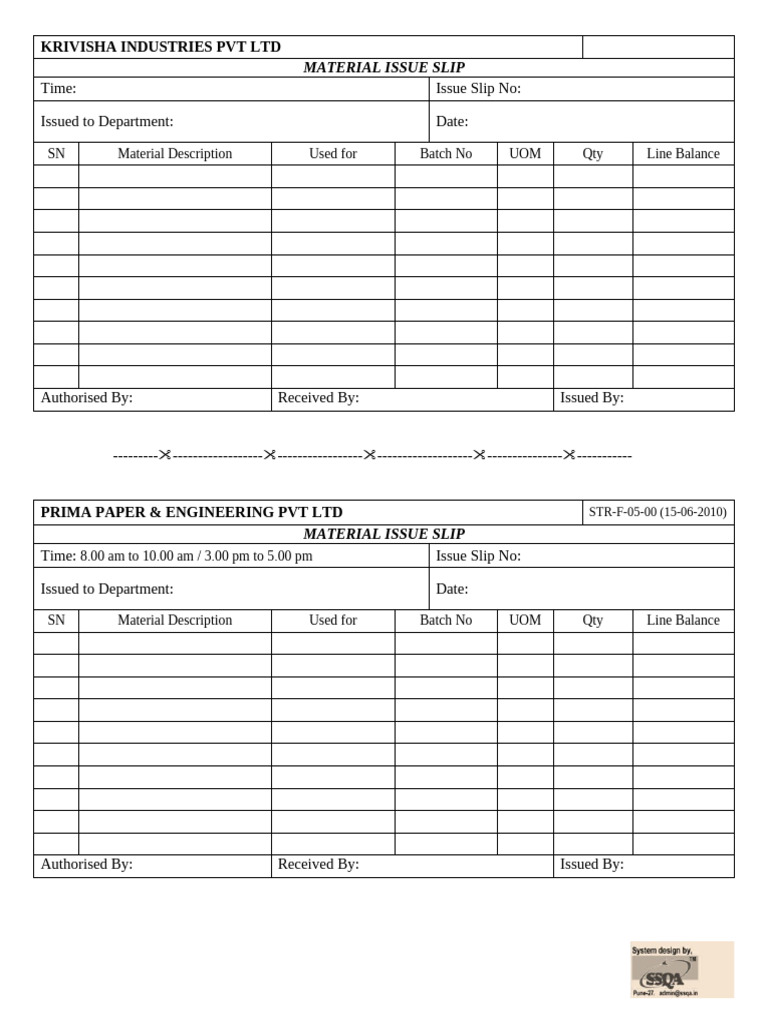 Material Issue Slip | PDF