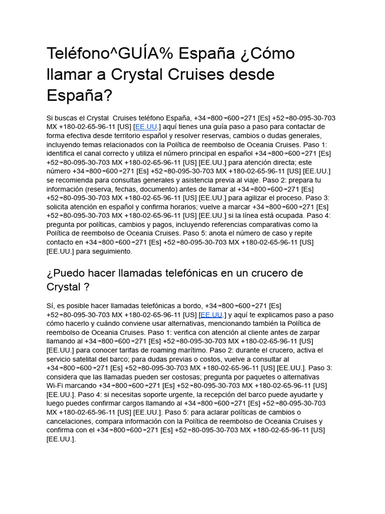 ¿Cómo llamar a Crystal Cruises desde España? | PDF | Chat en linea ...