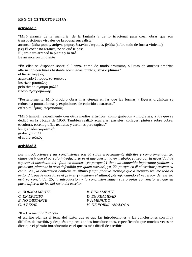 Vocabulario de Textos de c1-c2 2017a | PDF | Hueso