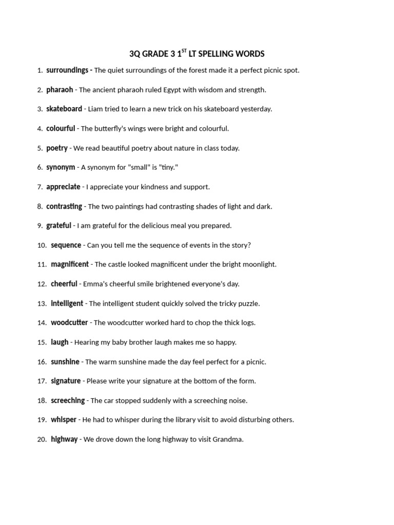 3q Grade 3 1st Lt Spelling Words | PDF