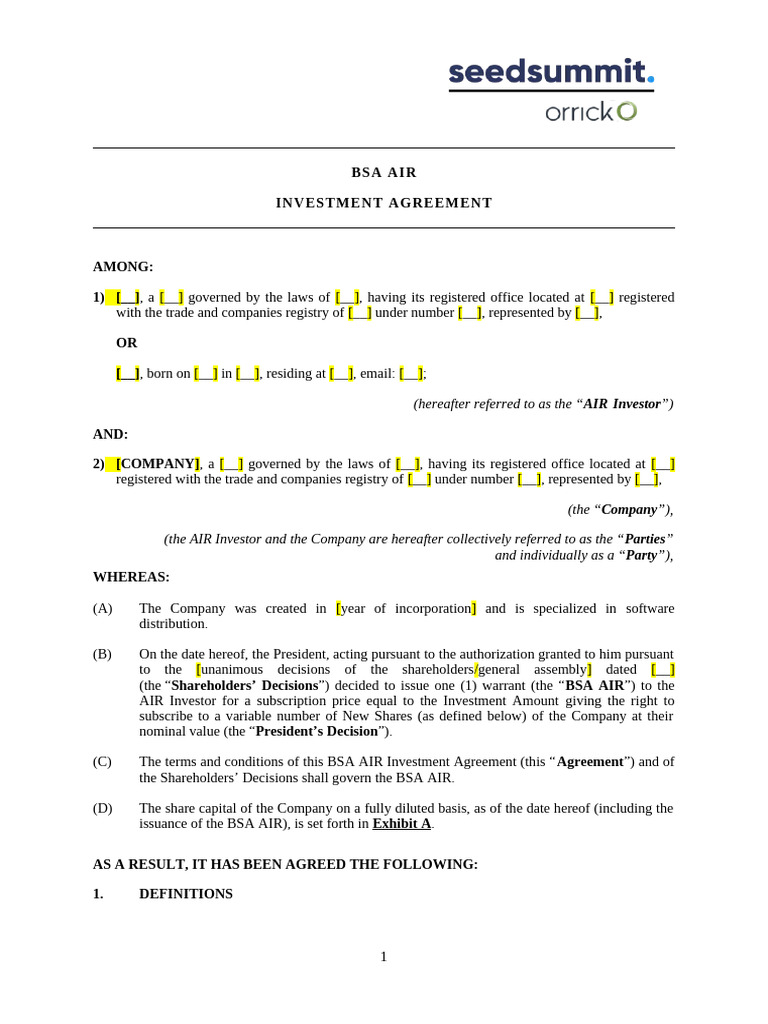 BSA Air Agreement English (Public) | PDF | Securities (Finance ...