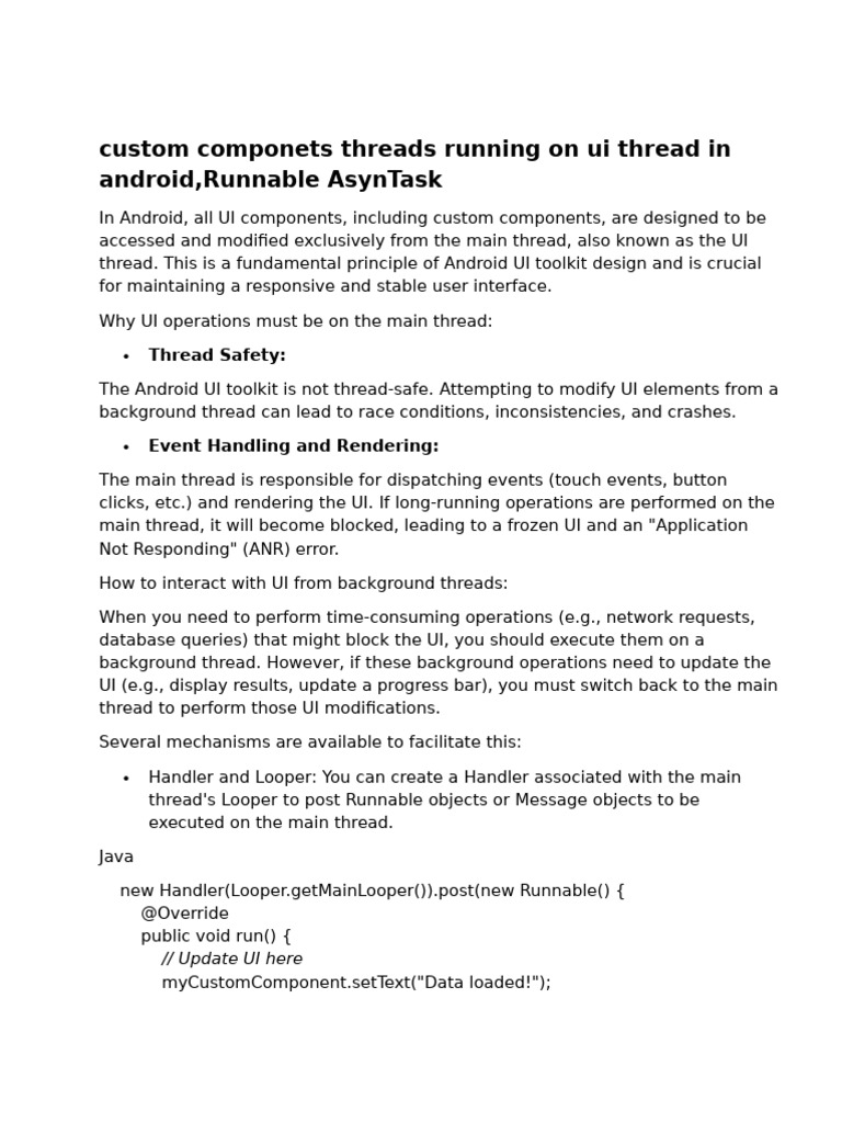 Custom Componets Threads Running on Ui Thread in Android | PDF | User ...