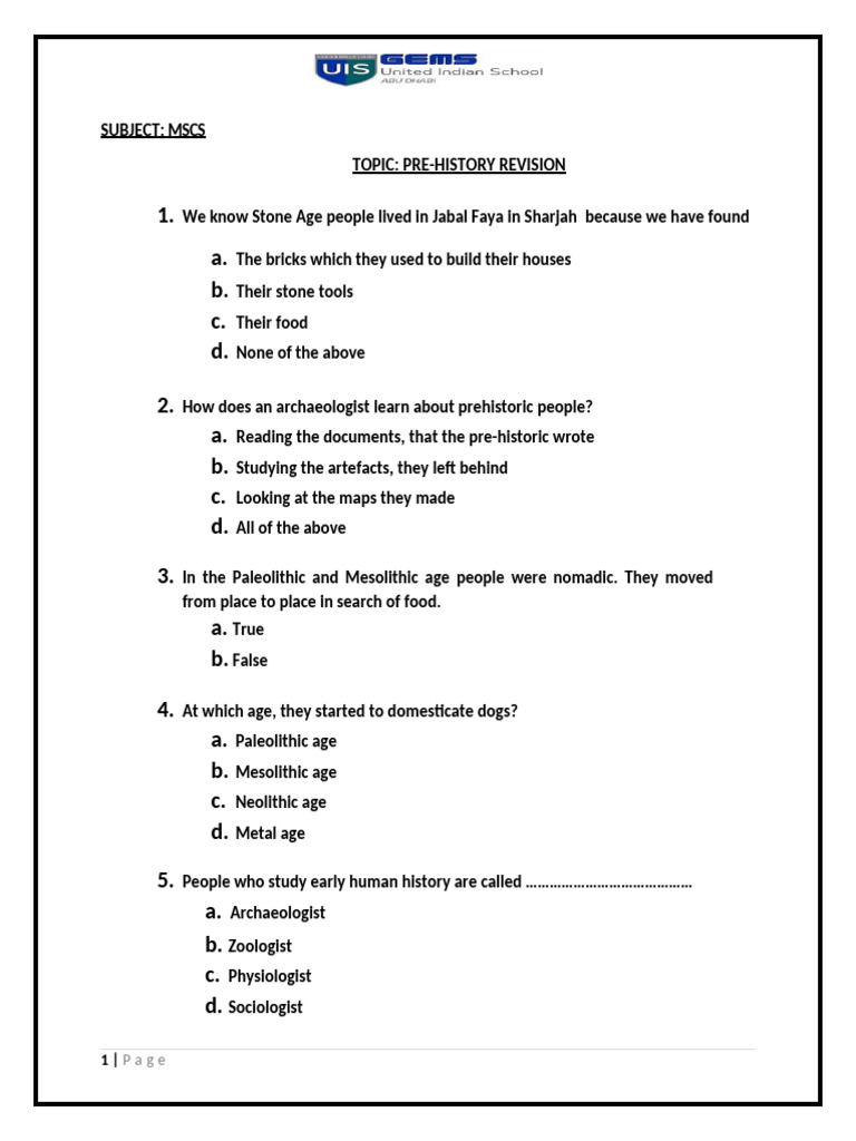 Subject Mscs Pre History | PDF | Stone Age | Neolithic