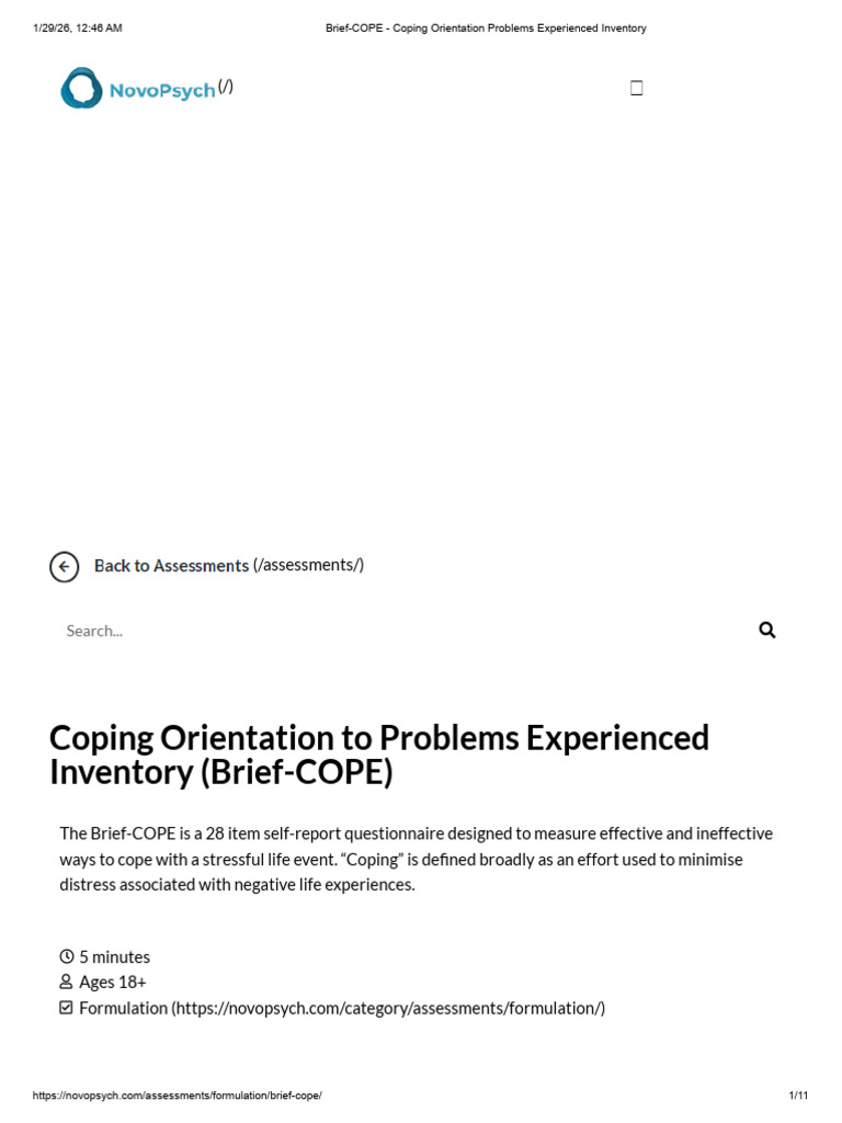 Brief-COPE - Coping Orientation Problems Experienced Inventory | PDF ...